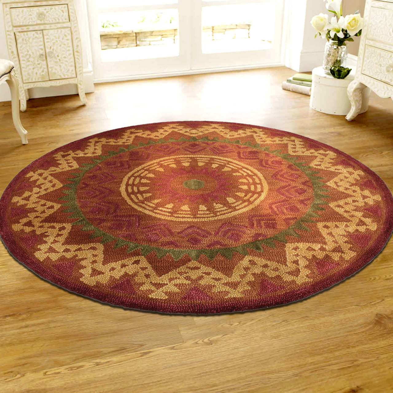 6' Orange & Yellow Medallion Hand Tufted Round Area Throw Rug ...