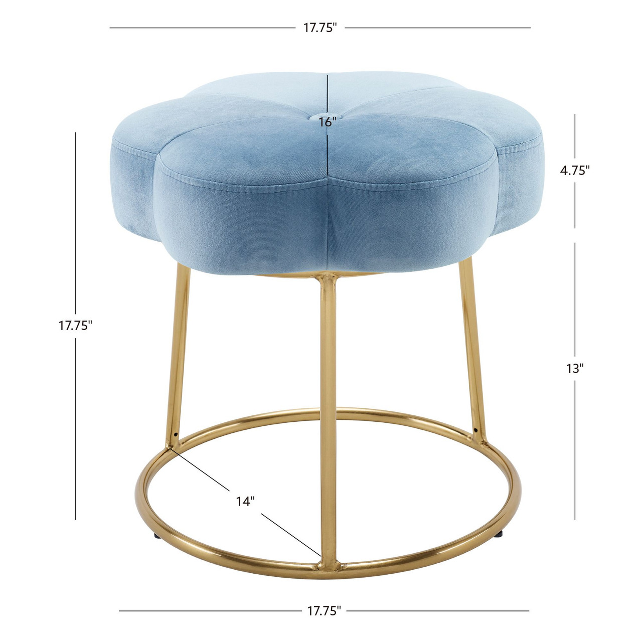 Floral Accent Vanity Stool - 17.75" - Blue & Gold | Christmas Central
