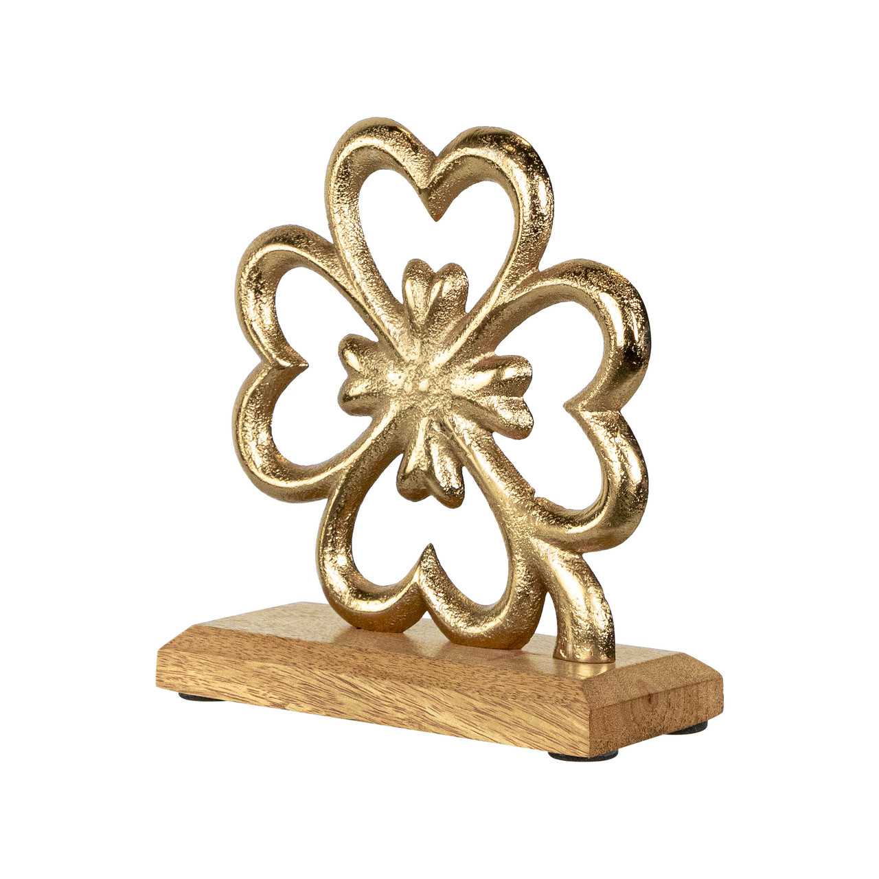 Four Leaf Clover Metal Decoration with Wooden Base - 6.5" | Christmas ...