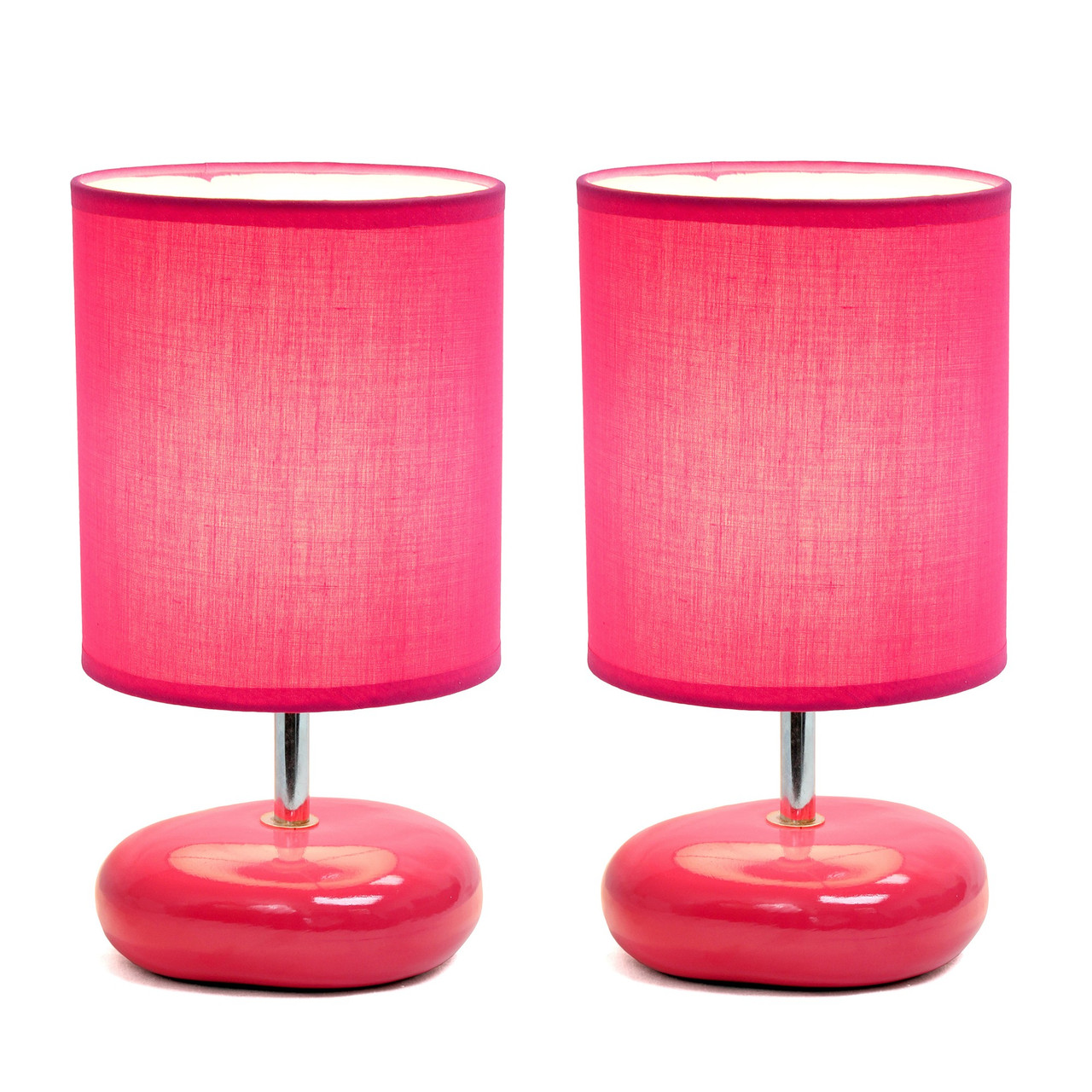 Traditional Mini Round Rock Table Lamps with Drum Shade - 10.25" - Pink ...