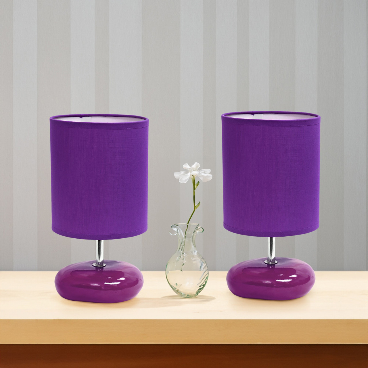 Traditional Mini Round Rock Table Lamps with Drum Shade - 10.25 ...