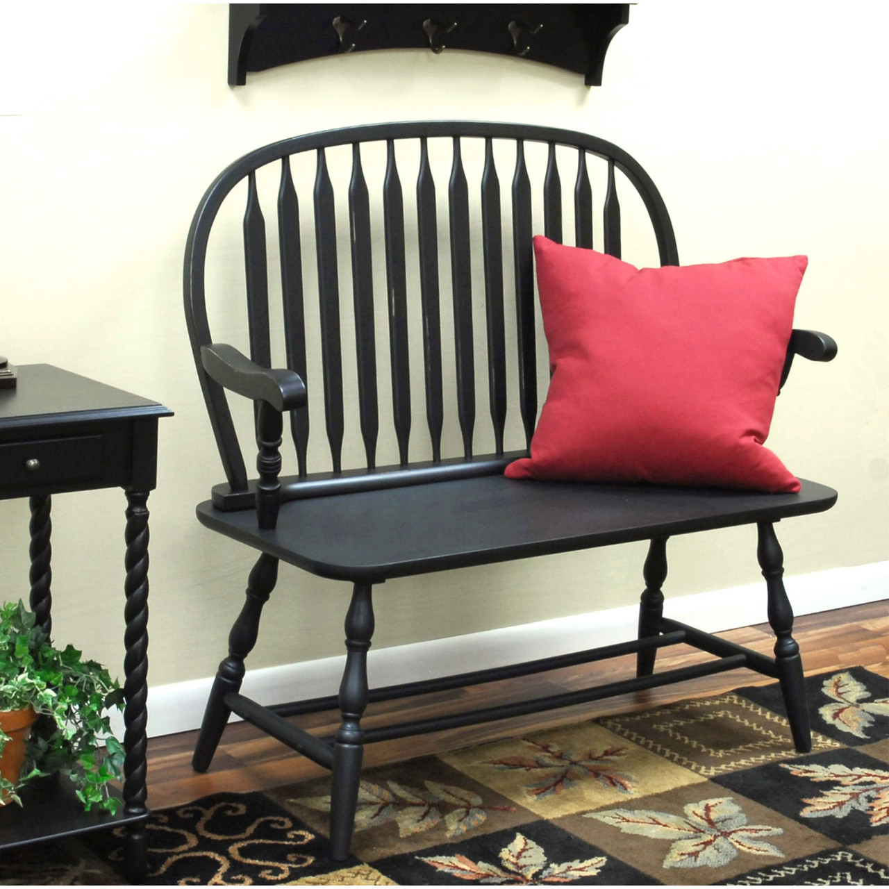 Windsor-Style Arched Back Wood Bench - 44" - Antique Black | Christmas ...