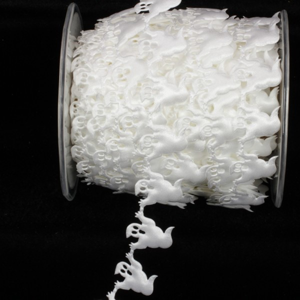 White Embossed Ghosts Craft Ribbon 1" x 20 Yards | Christmas Central