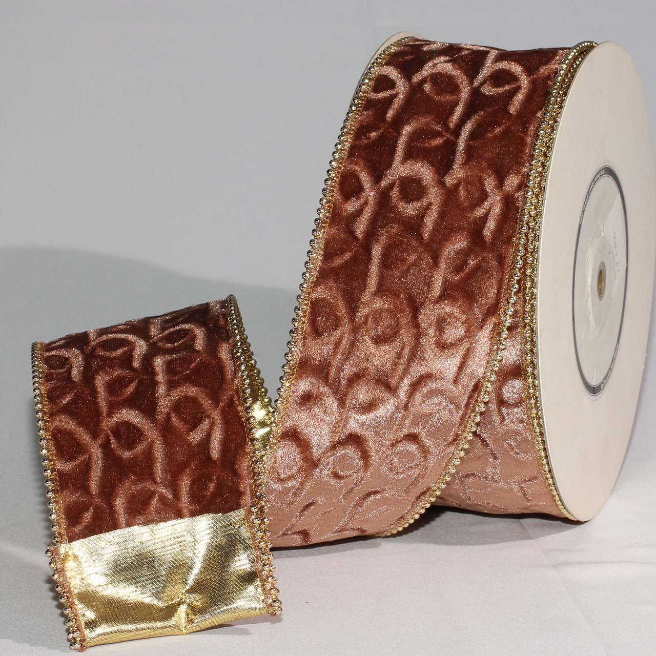 Amber Velvet with Pearl Edge & Gold Backing Wired Craft Ribbon 3" x 20 ...