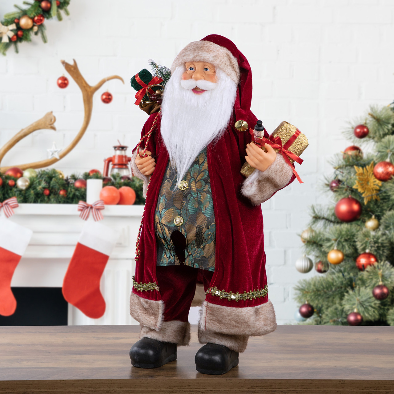 24" Red & White Old World Style Standing Santa Claus Christmas Figure ...