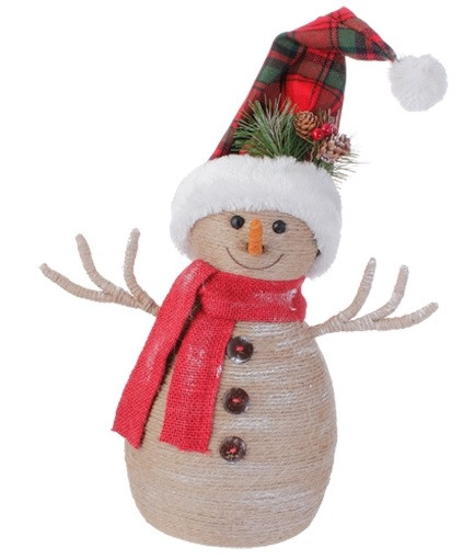 13.25" Brown & Red Snowman with Plaid Snow Cap Christmas Decor ...