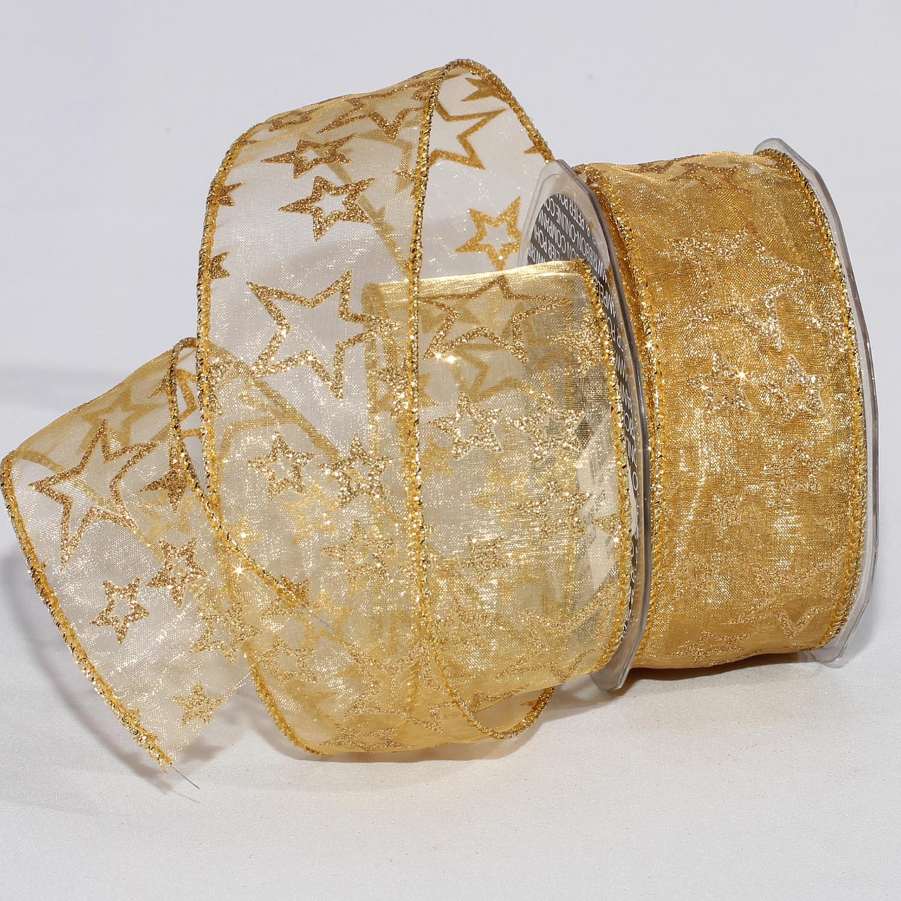 Sheer Gold colored Shimmering Super Star Wired Craft Ribbon 1.5" x 40 ...