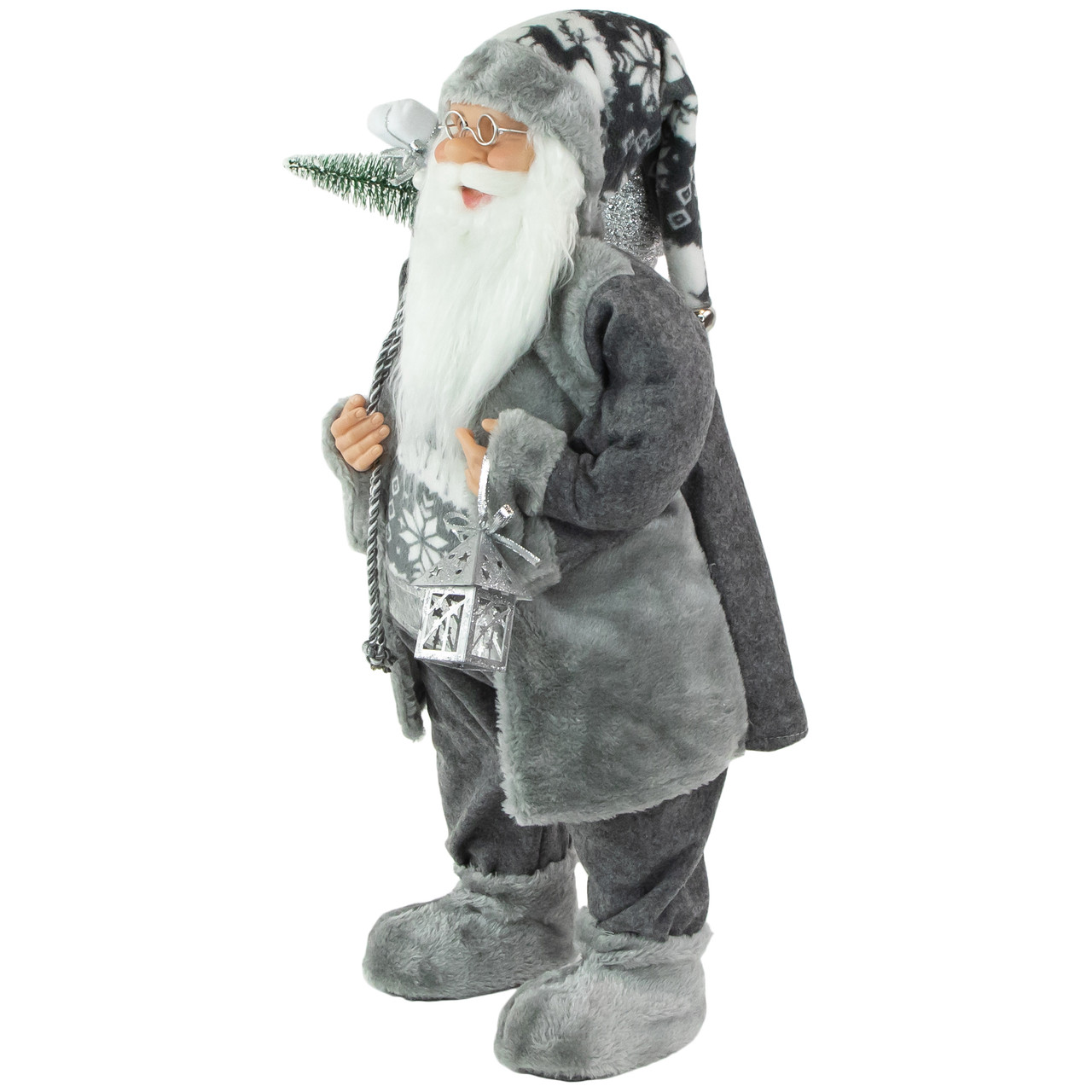 24" Gray & White Santa Claus with Lantern Christmas Figure | Christmas ...
