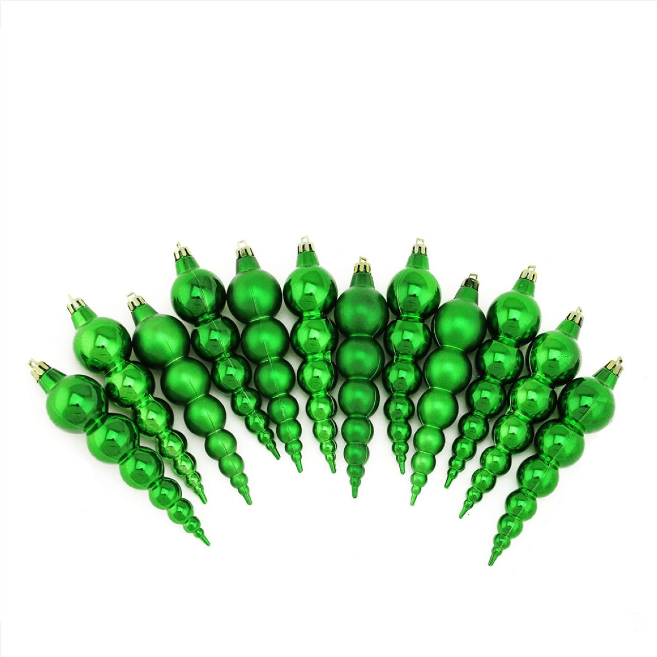 12ct Green Shatterproof Shiny & Matte Finial Christmas Ornaments 6 ...