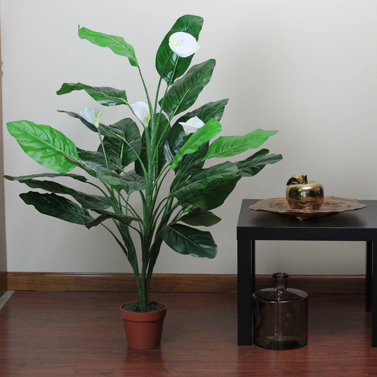 47.5" Potted Green & White Artificial Tropical Peace Lily Spathe Plant ...