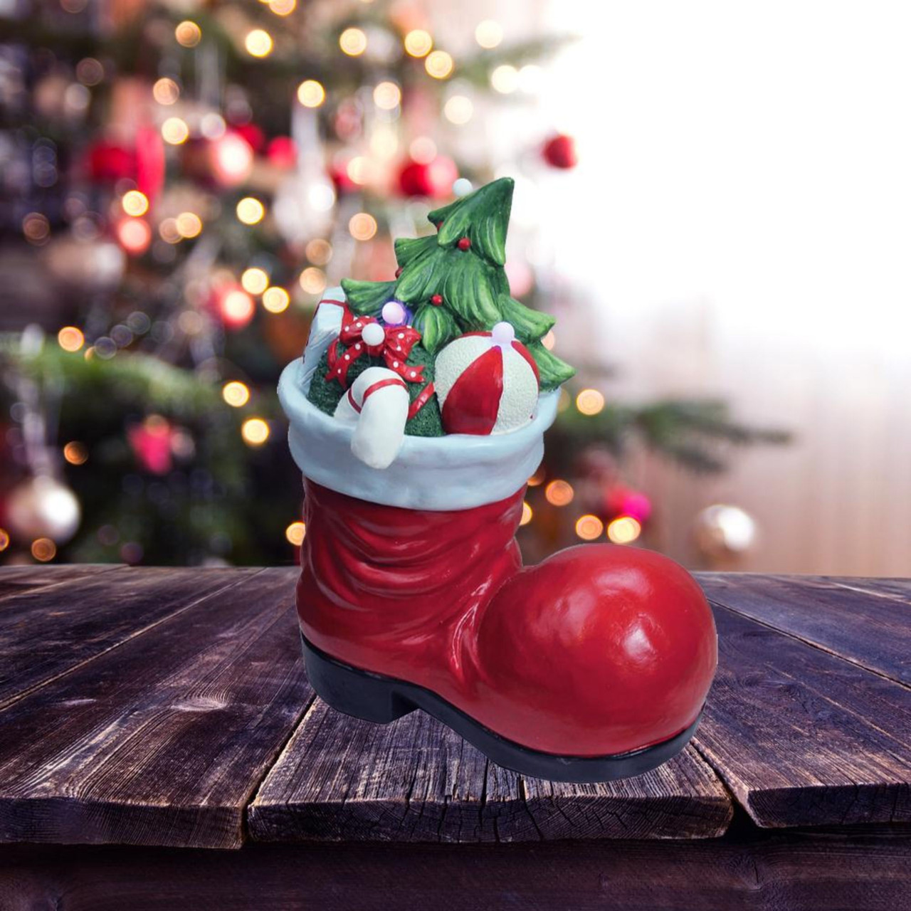 19" Pre-Lit Red & Green LED Santa Boot with Presents Musical Christmas ...