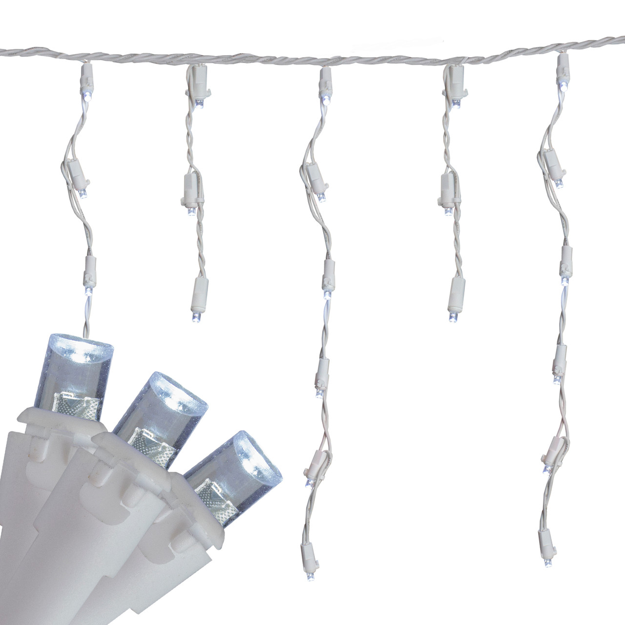Set of 70 Pure White LED Wide Angle Icicle Christmas Lights - 6 ft ...