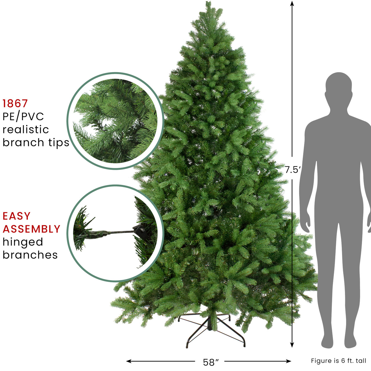 Real Touch™️ Full Noble Fir Artificial Christmas Tree - Unlit - 7.5 ...