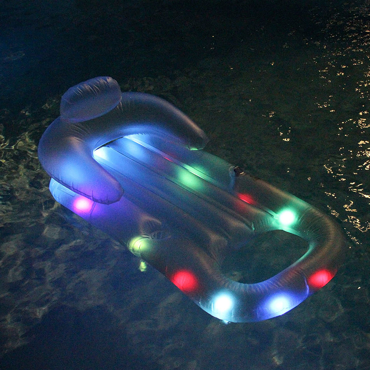 60.25" Inflatable Blue Swimming Pool Multi Color LED Lighted Lounger ...