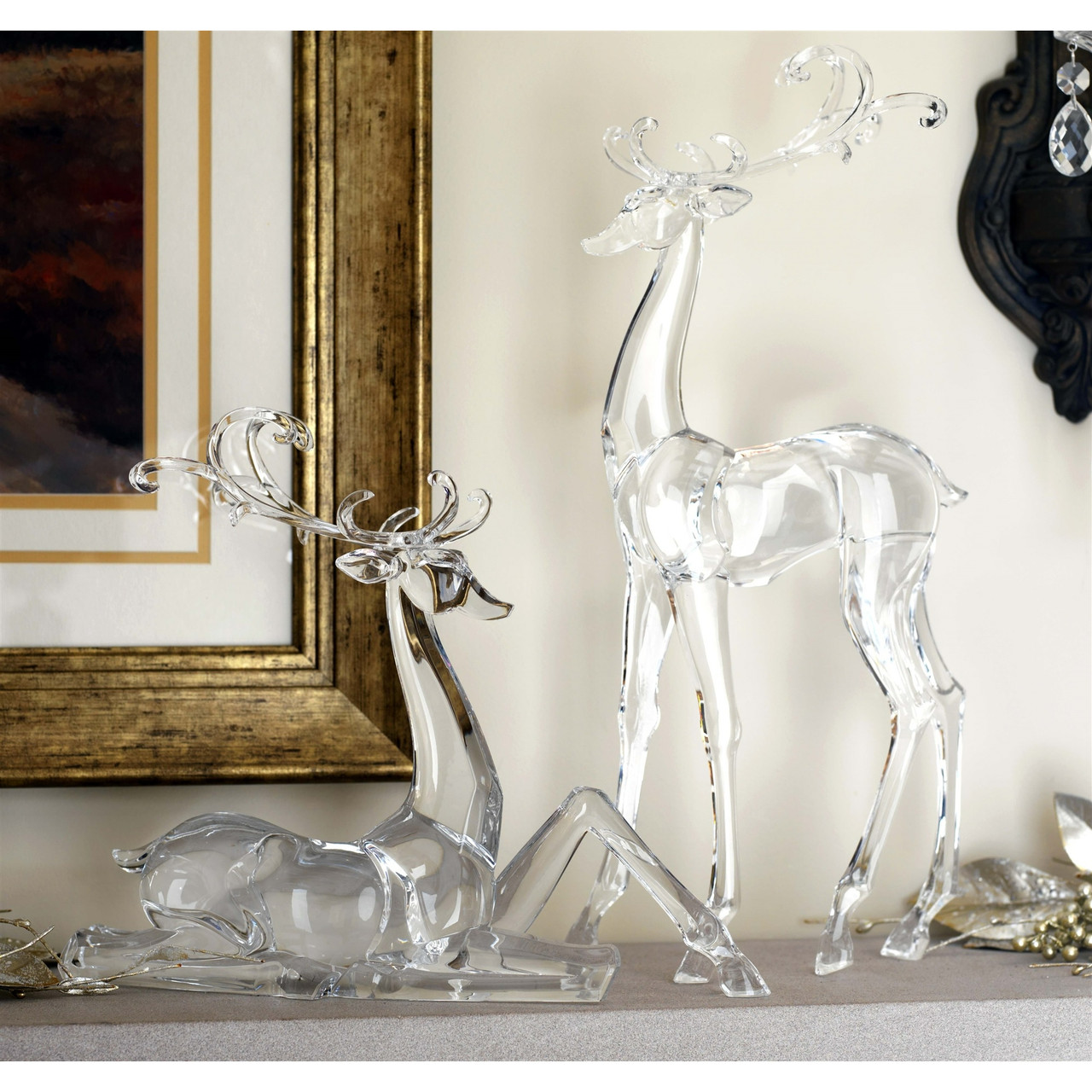 Set of 2 Standing & Sitting Deer Christmas Tabletop Figurines 17.75 ...