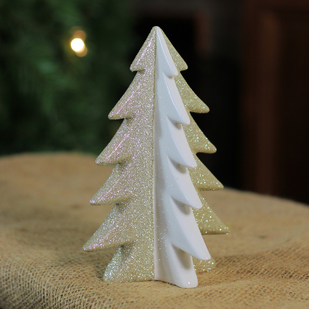 6.5” Shimmery Gold & White Christmas Tree Figurine | Christmas Central
