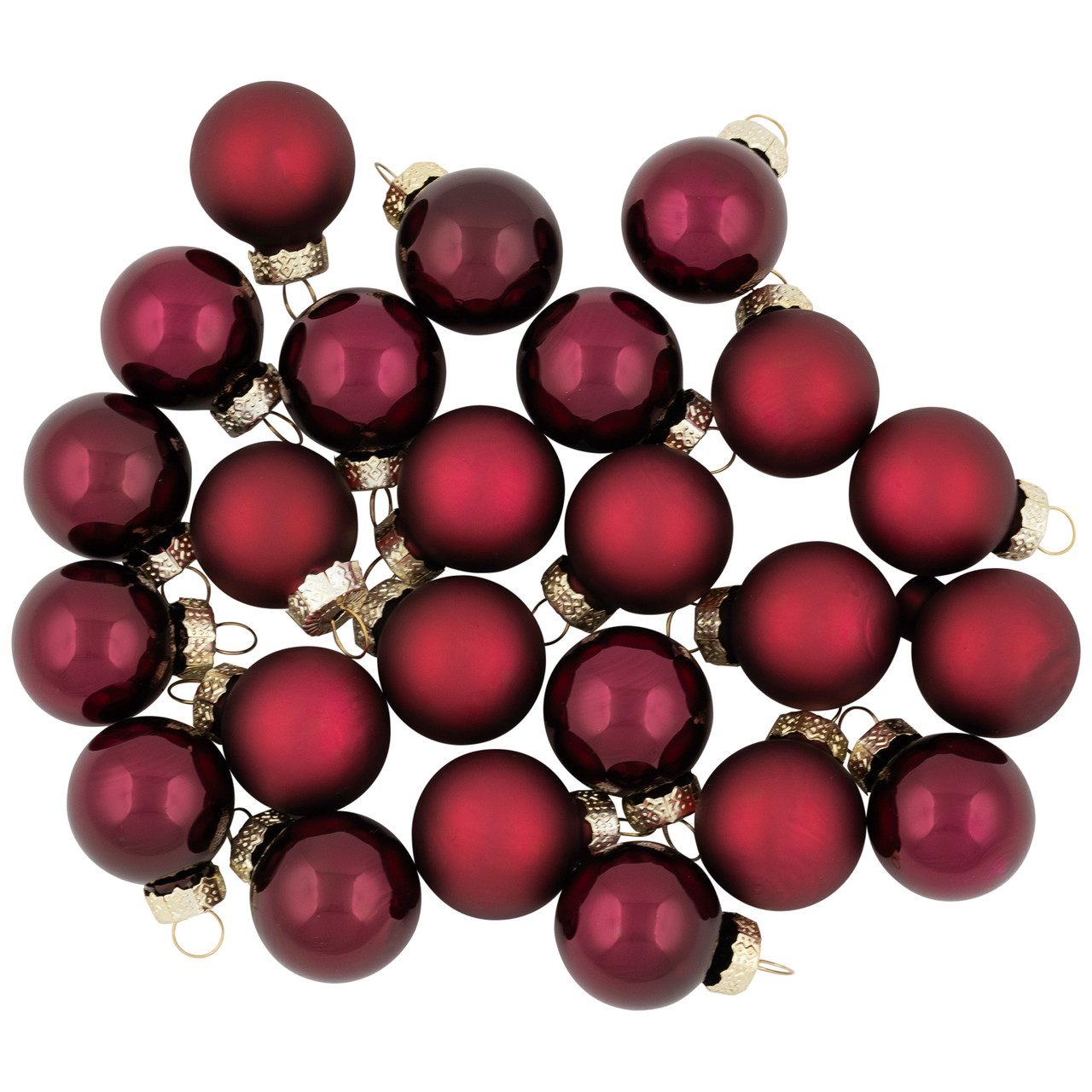 24ct Burgundy Red Dual Finish Glass Christmas Ball Ornaments 1" (25mm ...