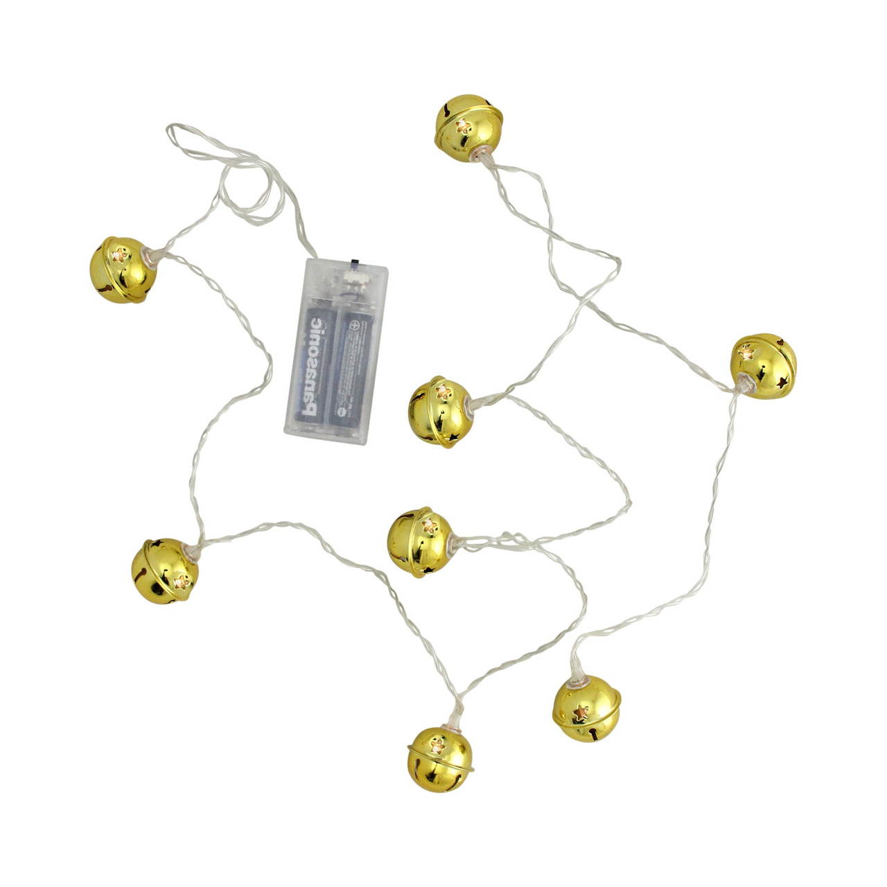 8 Battery Operated Gold LED Jingle Bell Christmas Lights - Clear Wire ...