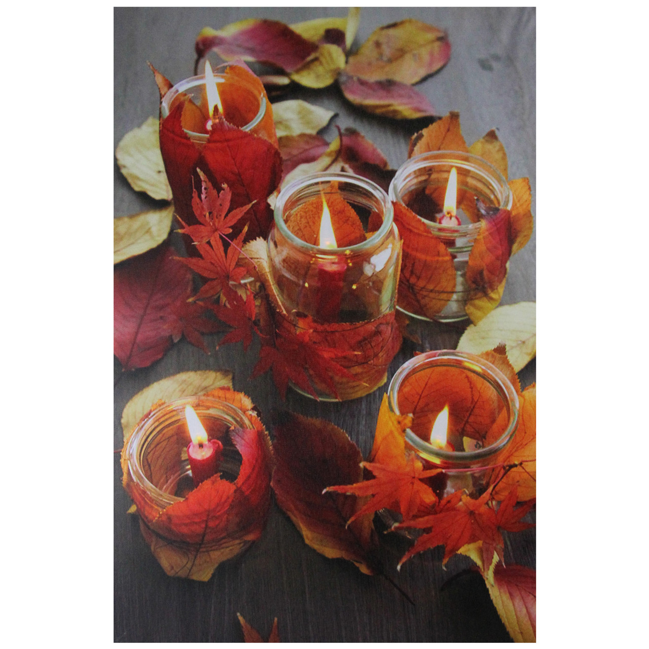 LED Lighted Autumn Leaves & Flickering Candles Canvas Wall Art 23.5" x ...