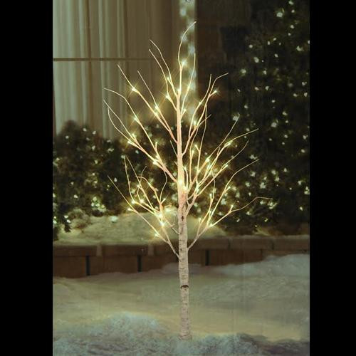 4' Pre-Lit LED White Birch Tree Outdoor Decoration - White Lights ...