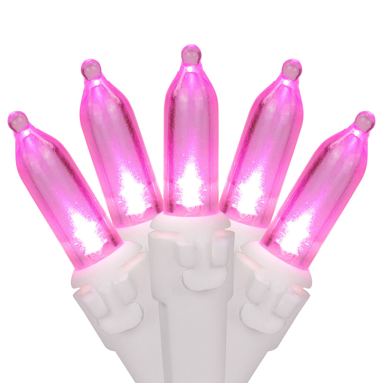 50 LED Pink Mini Christmas Lights - 16.25 ft White Wire | Christmas Central