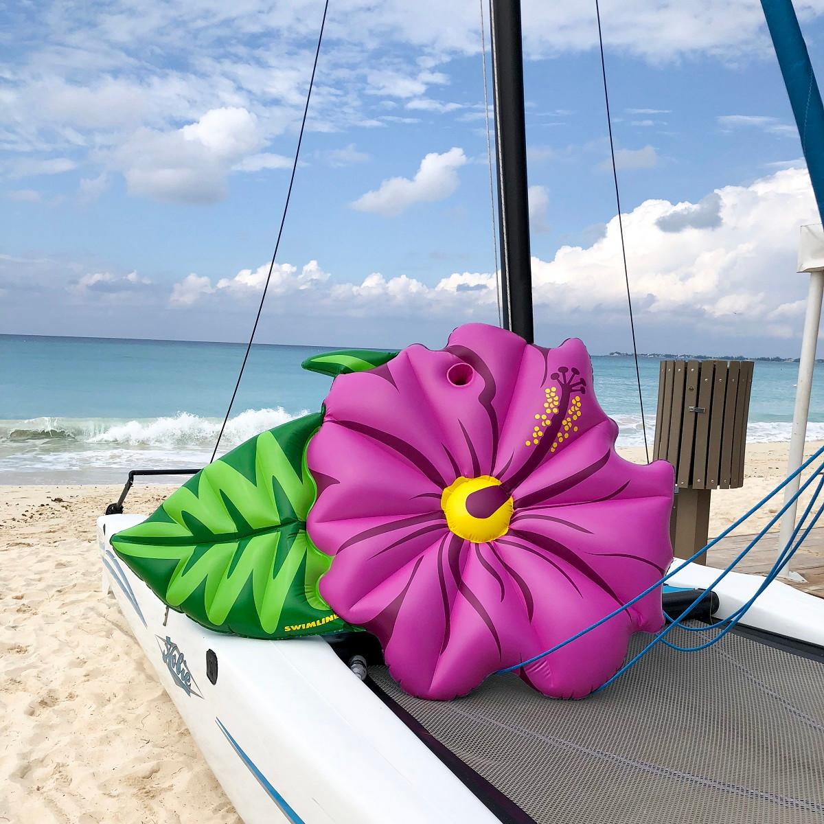 70" Inflatable Green & Pink Summer Hibiscus Flower Lounge Pool Float ...