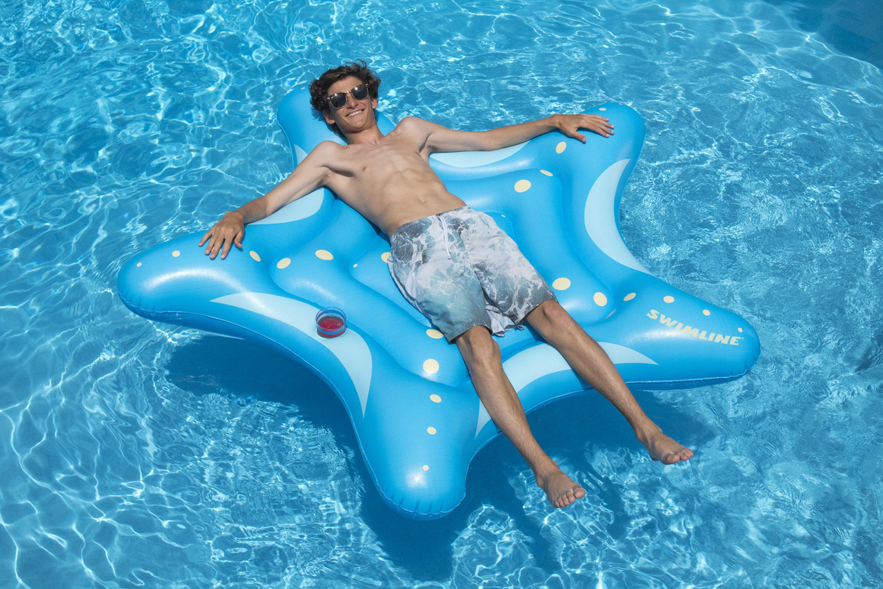 Inflatable Blue Starfish With Polka Dots Island Lounge Pool Float, 66.5 ...