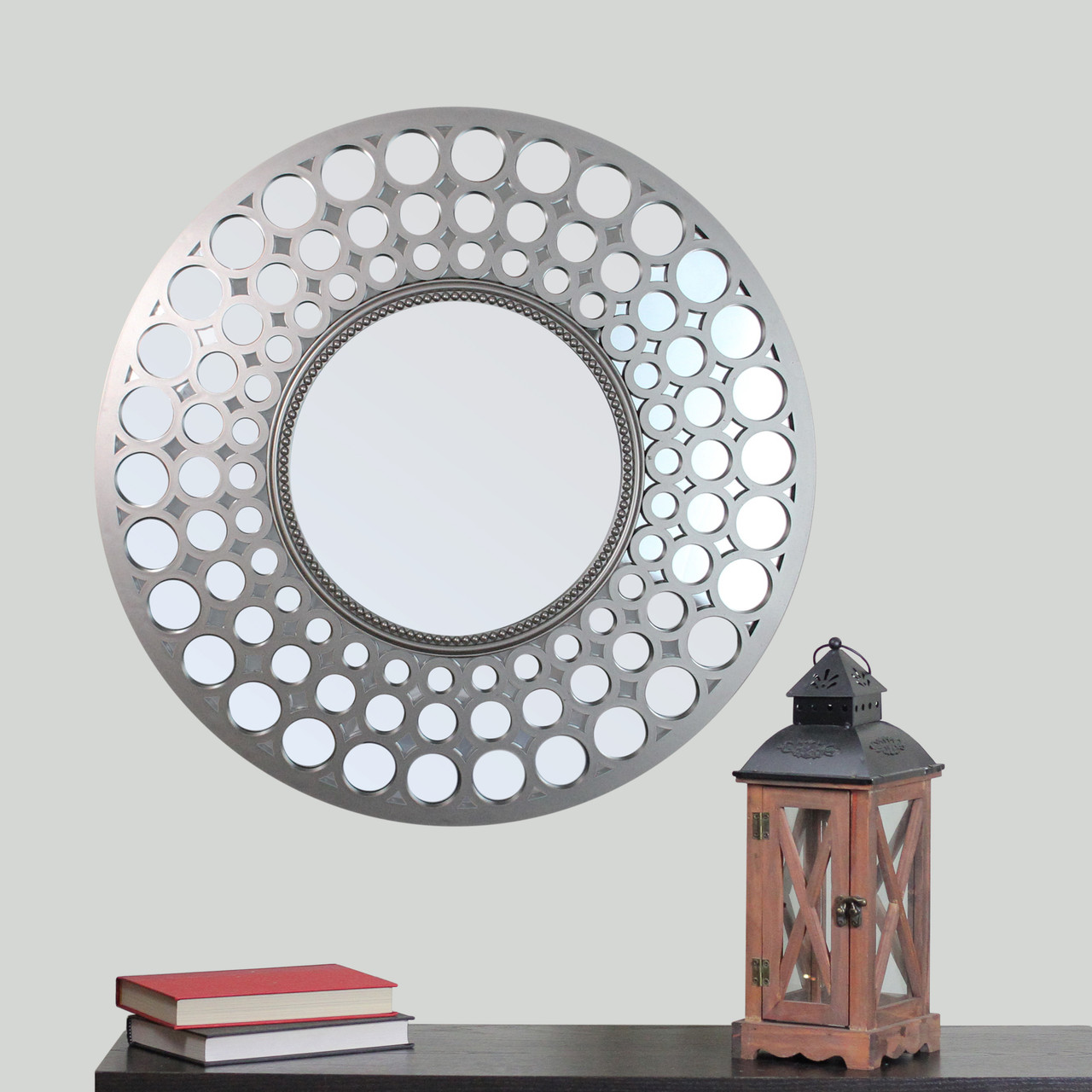 24.75" Silver Cascading Orbs Round Wall Mirror | Christmas Central