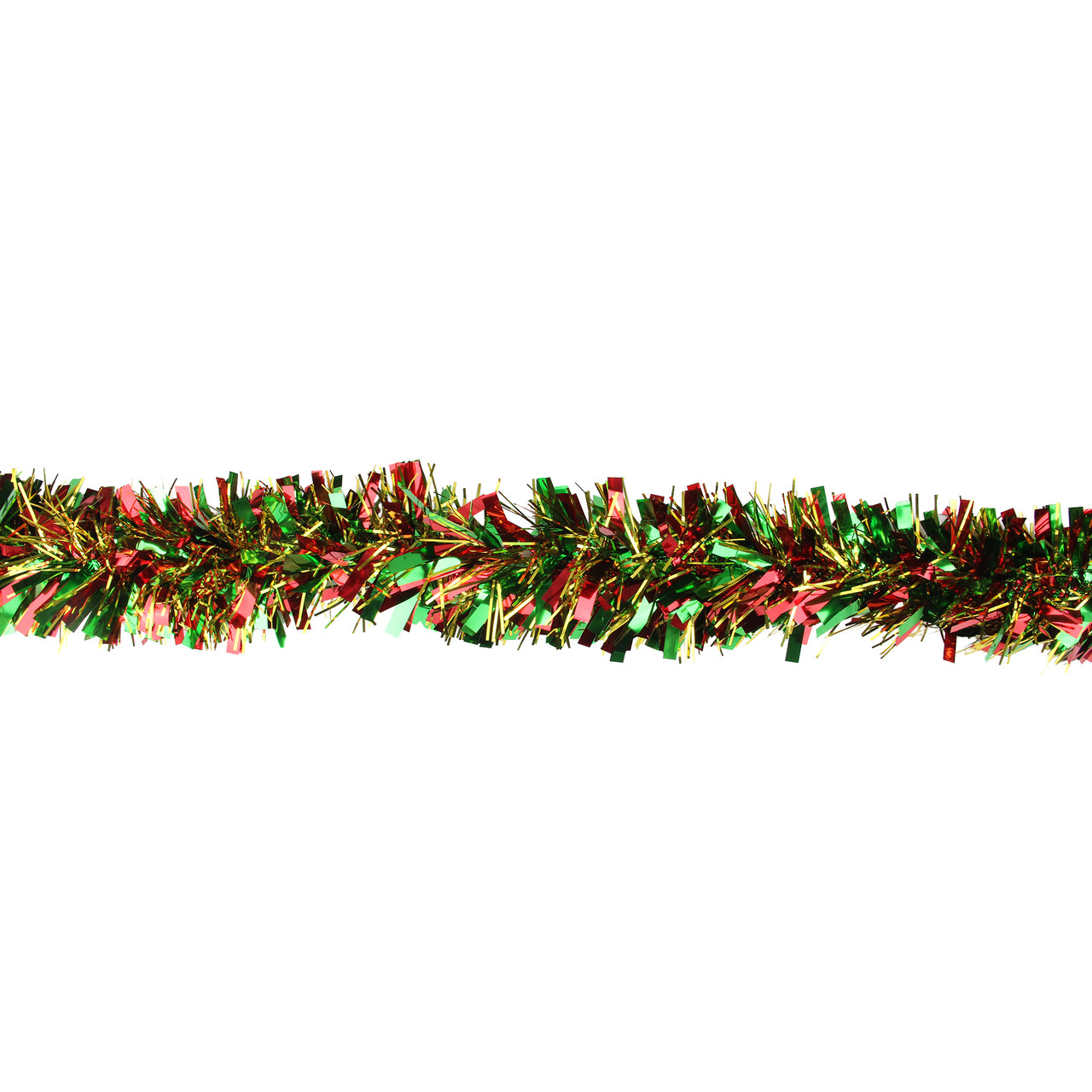 12' Green, Red & Gold Wide Cut Christmas Tinsel Garland | Christmas Central