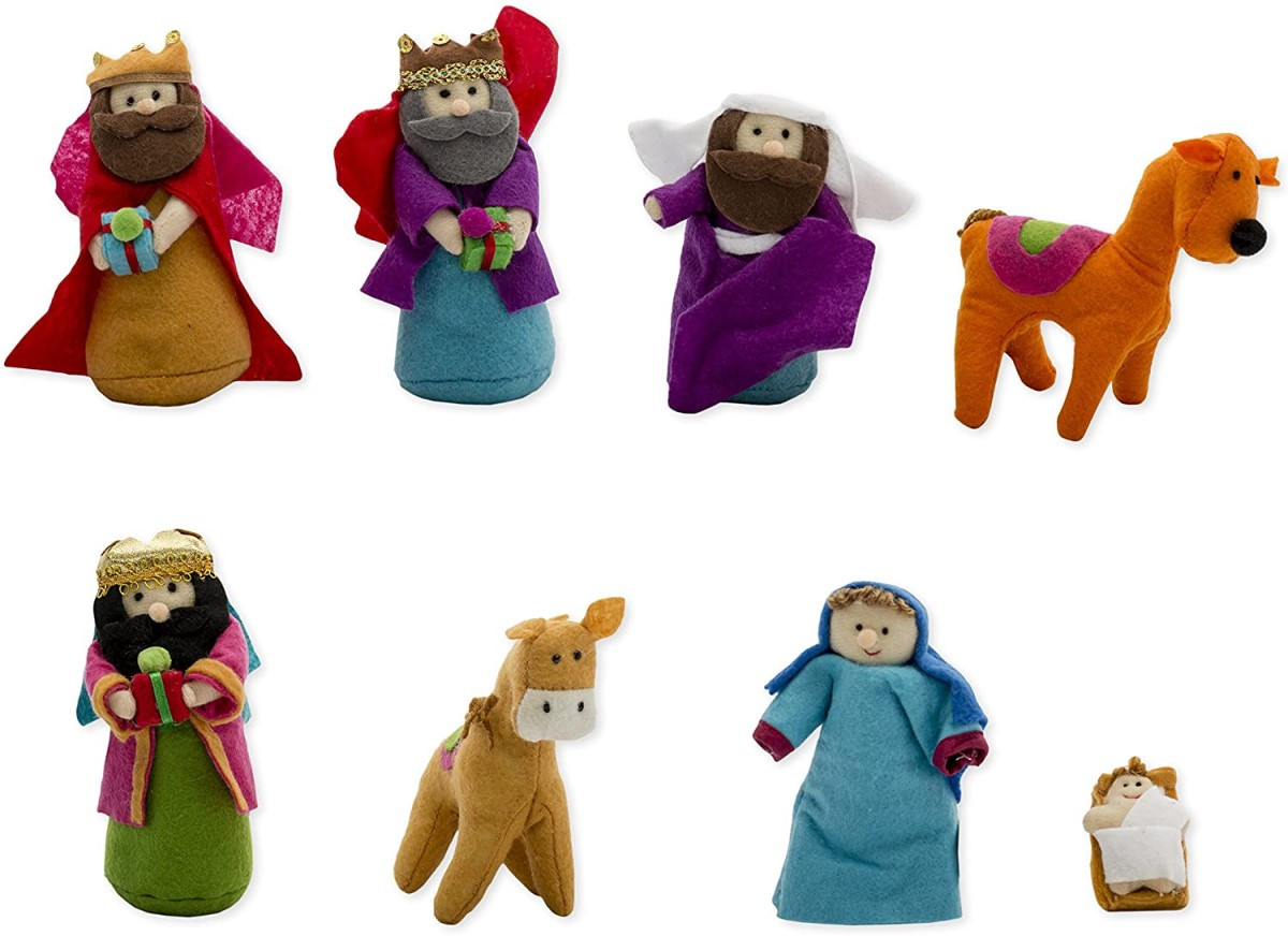 Pack of 8 Red & Purple Plush Christmas Nativity Figurines 5.5 ...