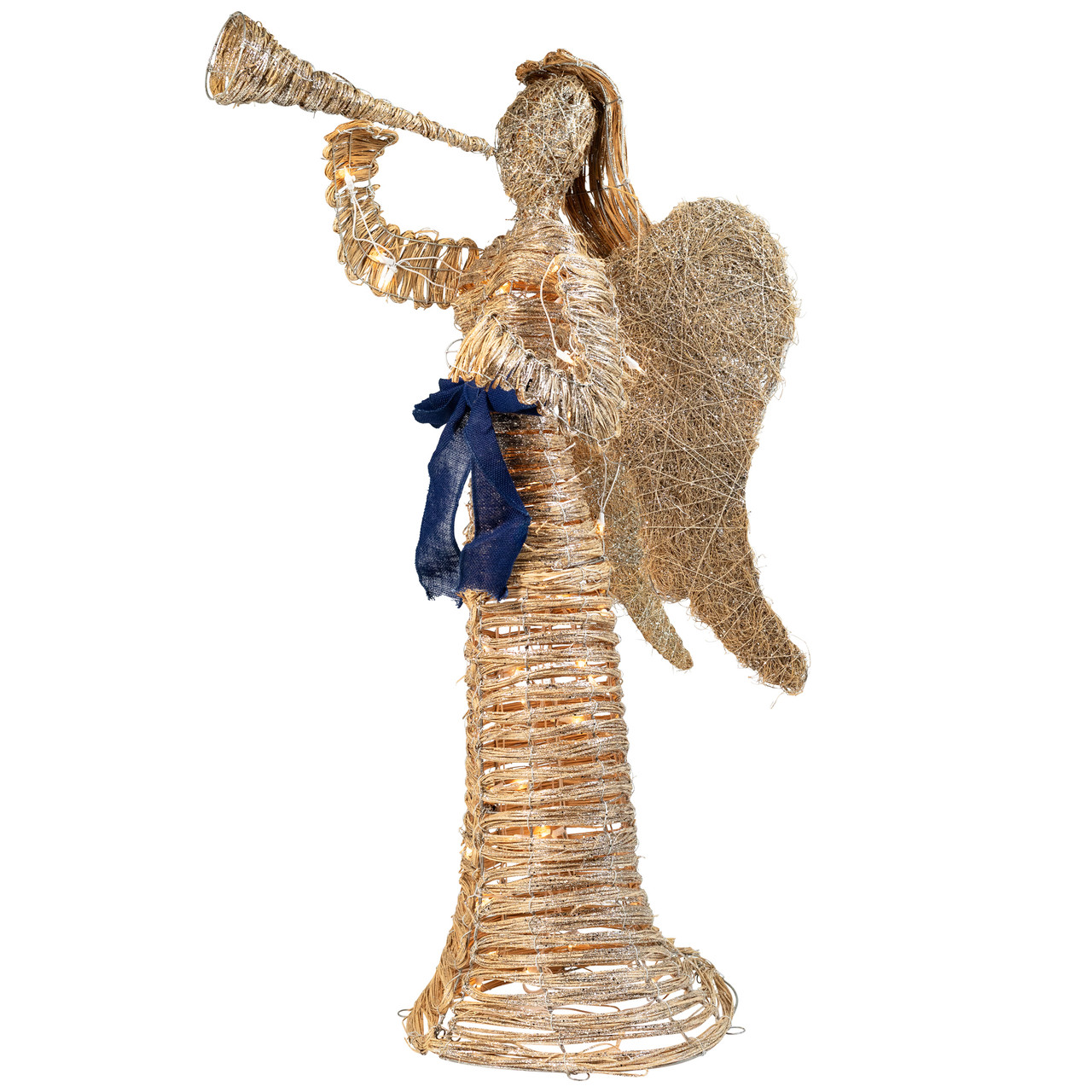 4.25' Lighted Silver & Beige Glitter Dusted Angel with Horn Outdoor ...