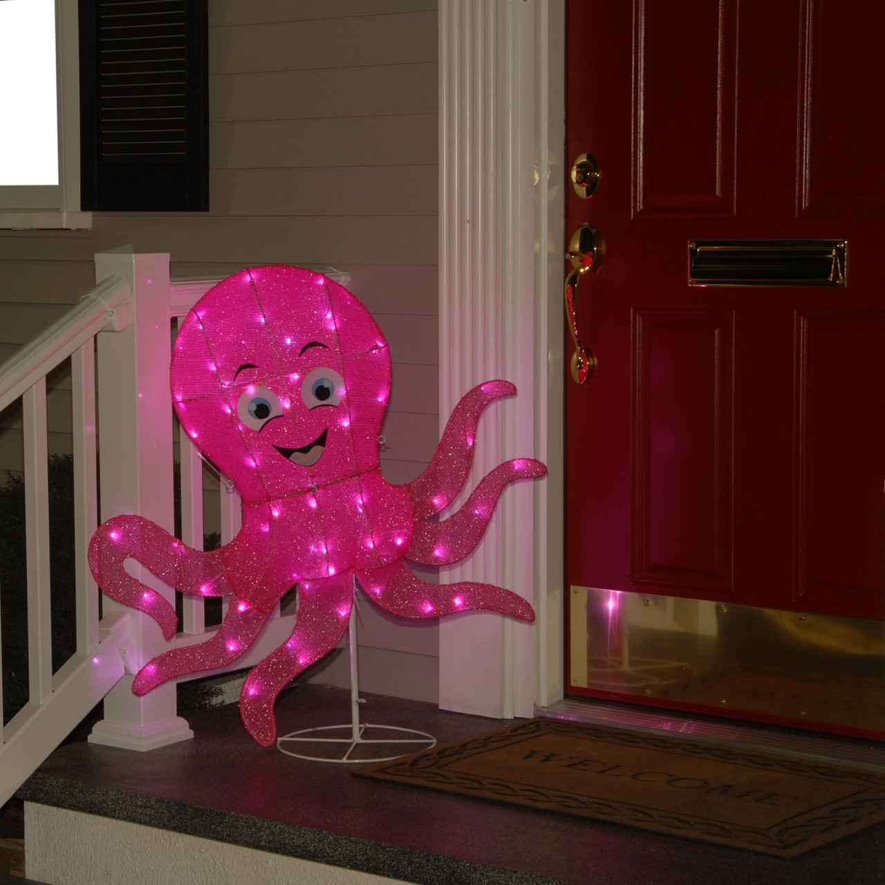36" LED Lighted Pink Sisal Octopus Outdoor Decoration | Christmas Central