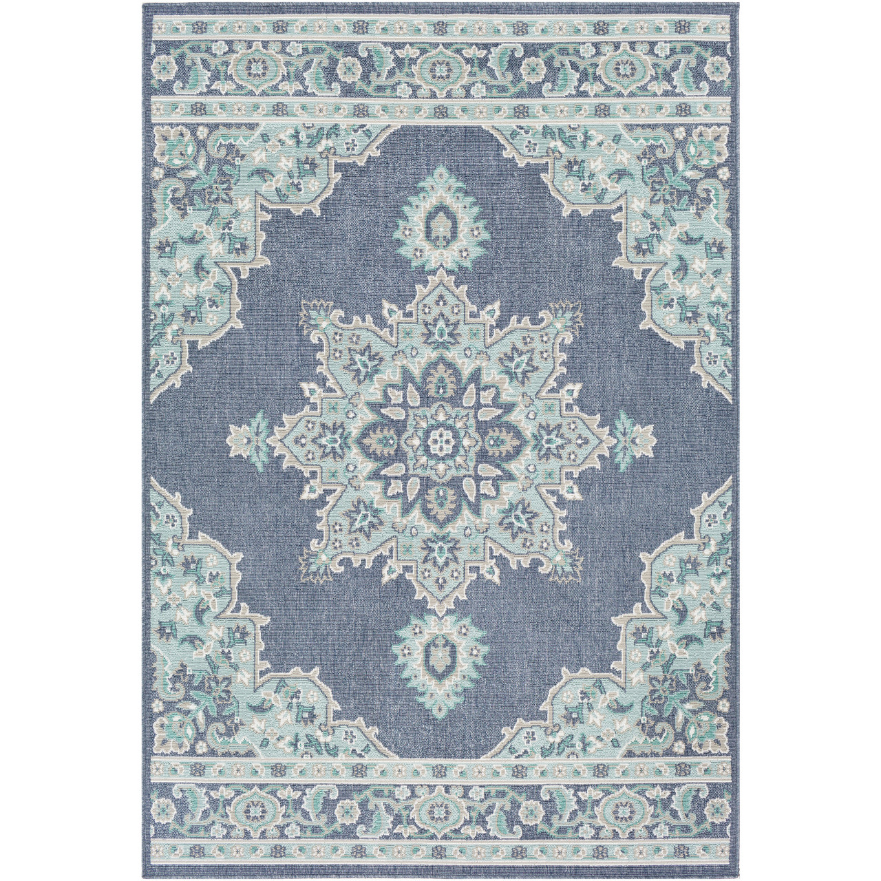 5.25' x 7.5' Aqua Blue & Teal Green Mandala Rectangular Area Throw Rug ...
