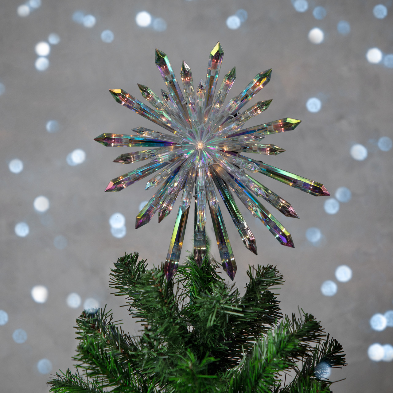 14" Clear Lighted Iridescent Icicle Christmas Tree Topper - Clear ...