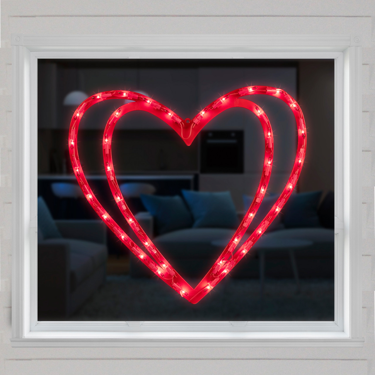 Lighted Double Heart Inset Valentine's Day Window Silhouette - 17 ...