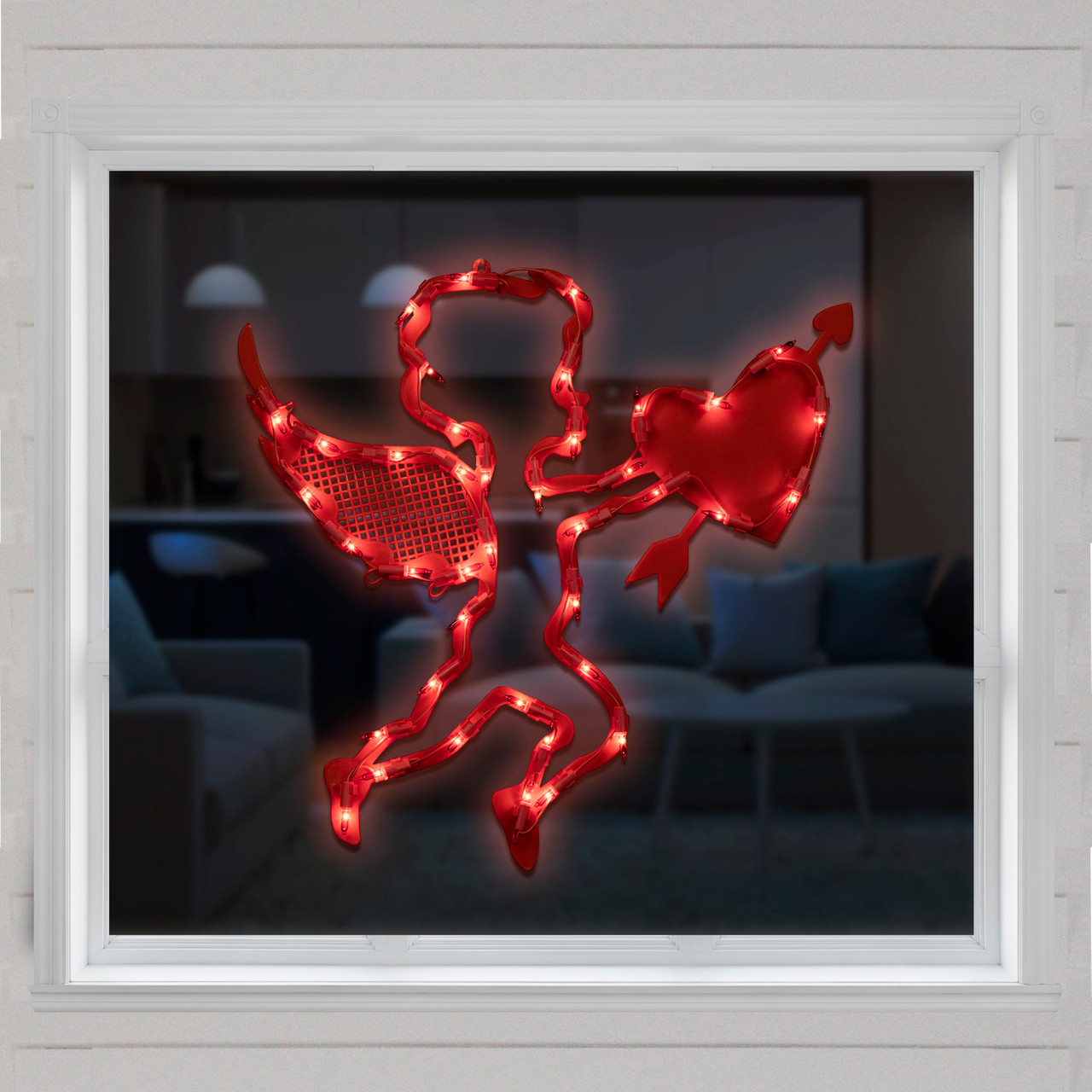 Lighted Cupid with Heart Valentine's Day Window Silhouette - 17" - Red ...