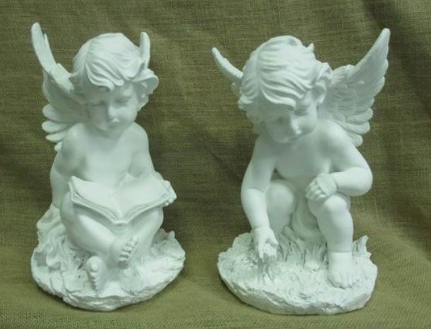 12" Sitting Cherub with Book Outdoor Garden Statue | Christmas Central
