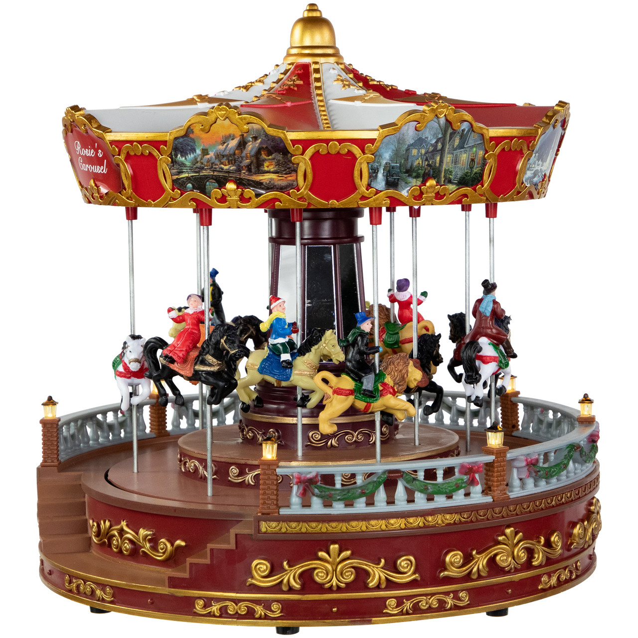 14" LED Lighted Animated & Musical Carousel Christmas Decoration ...