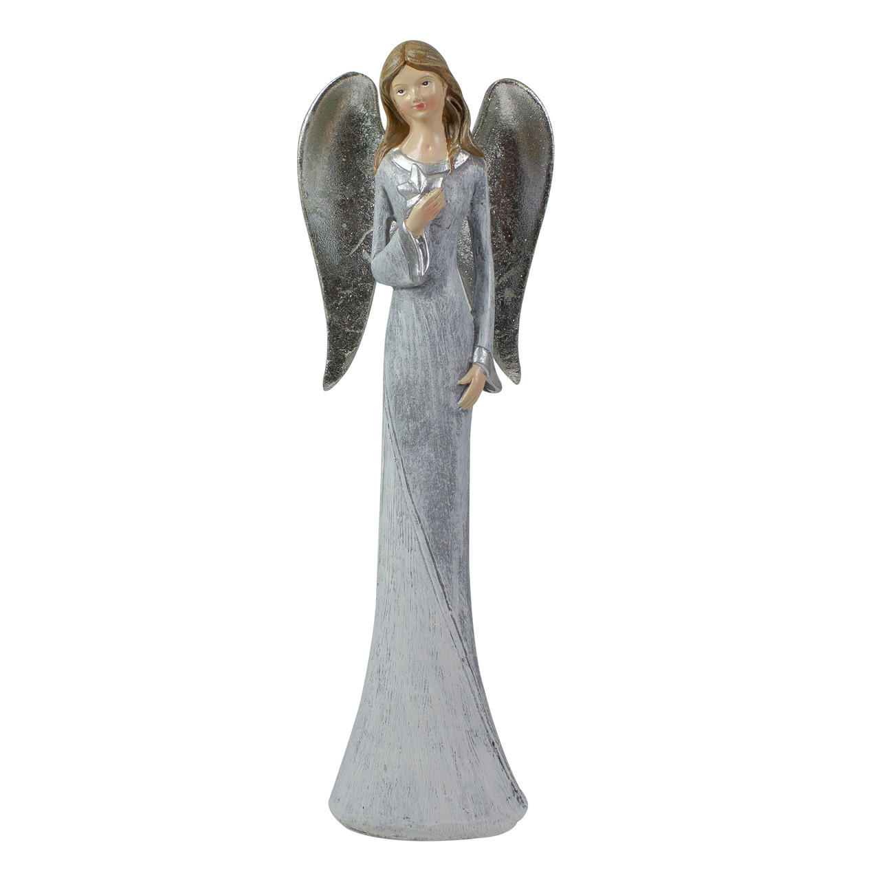 16" Silver & White Tabletop Angel Figure | Christmas Central