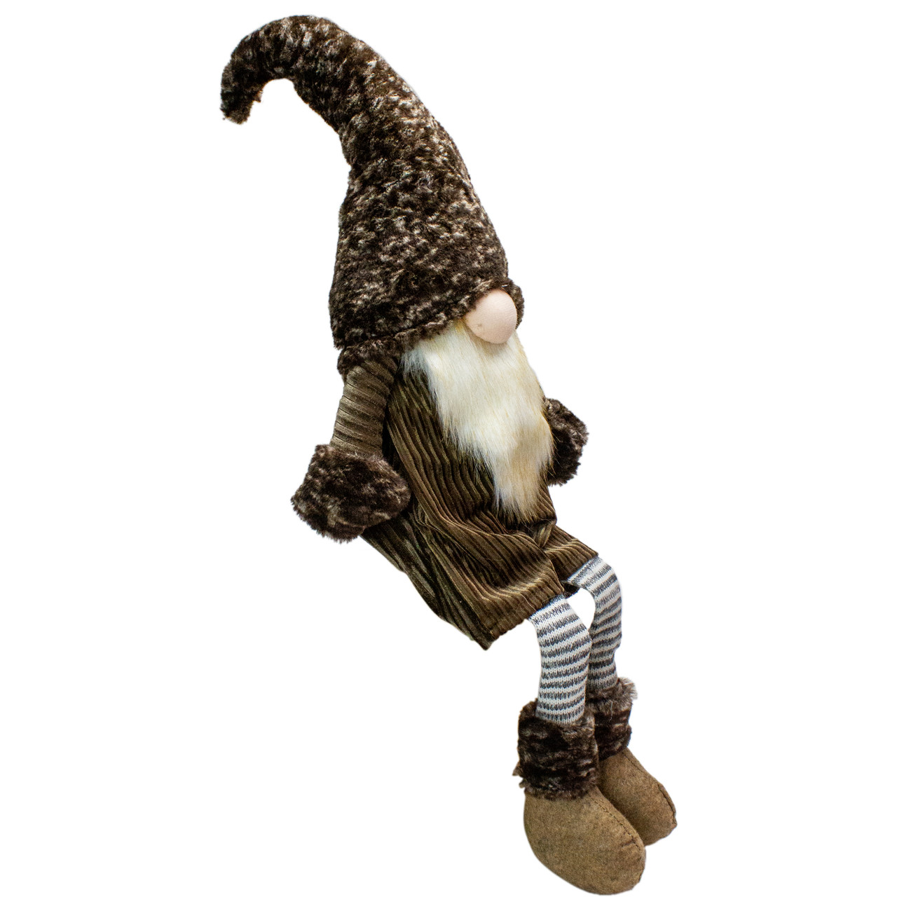 34" Brown & Gray Sitting Christmas Gnome with Striped dangling Legs ...