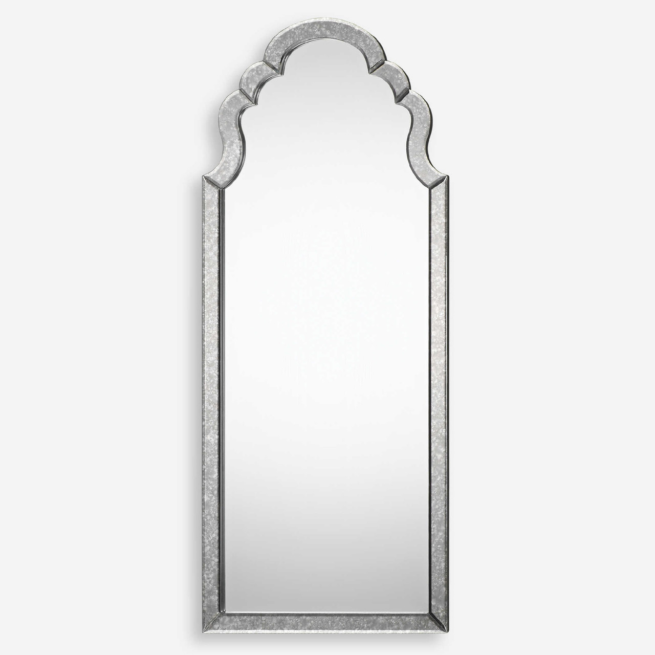 5' Silver-Framed Antique Style Hand-Beveled Arched Wall Mirror ...