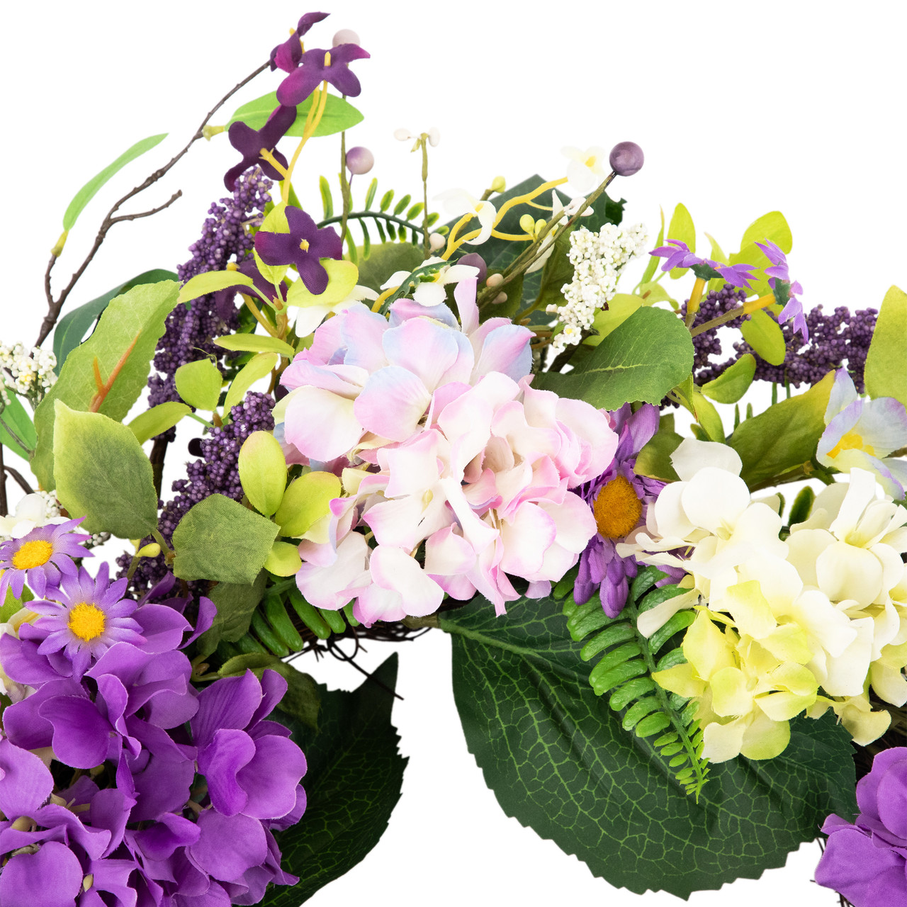 Hydrangea & Foliage Spring Floral Twig Wreath, Purple 26" | Christmas ...