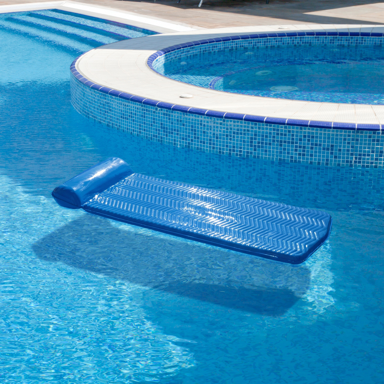 74" Blue Floating Foam Swimming Pool Mattress Lounger with Head Rest ...