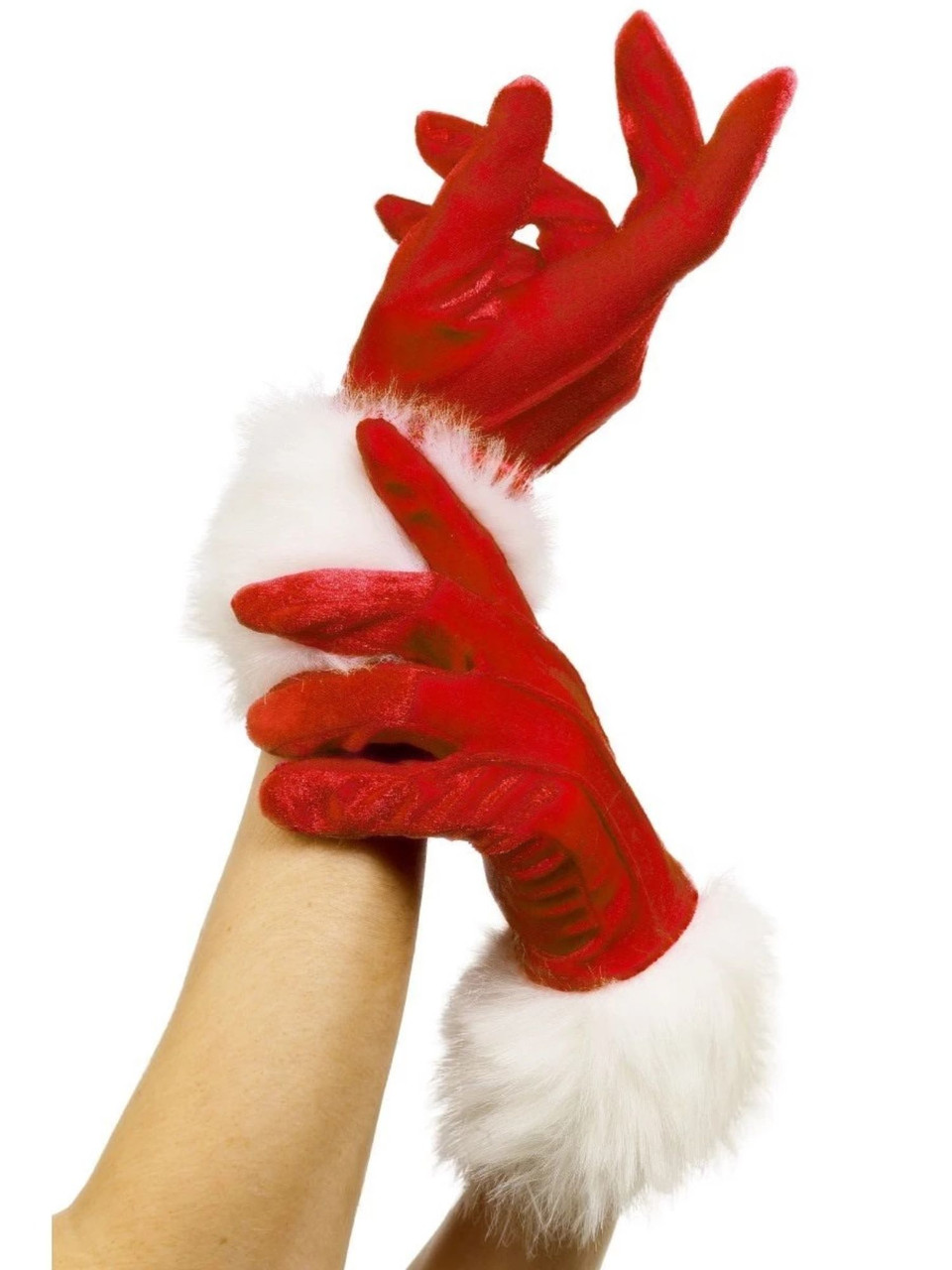 19" Red & White Christmas Santa Women Adult Christmas Gloves Costume ...