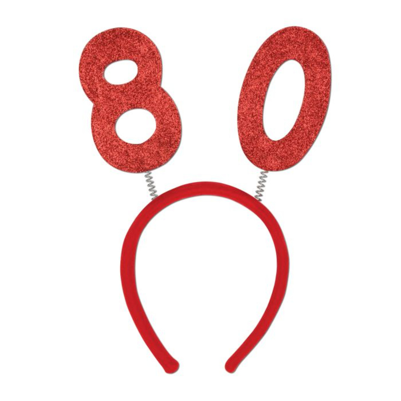 Club Pack of 12 Red "80" Glittered Bopper Headband Birthday Party ...