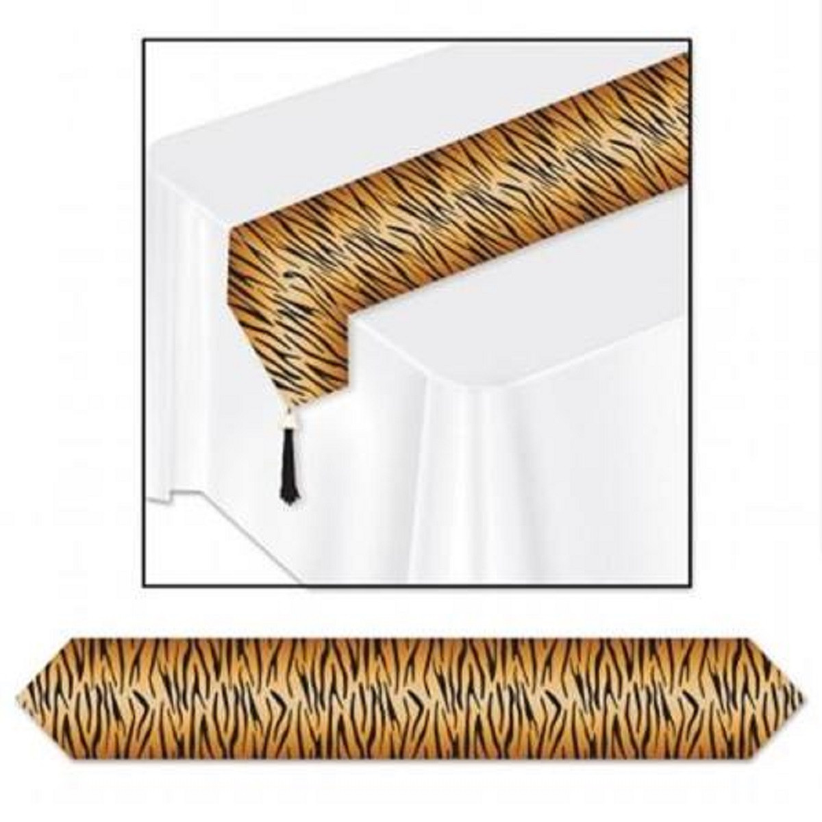 Set of 12 Black, Orange & Yellow Tiger Print Decorative Table Runner 6 ...