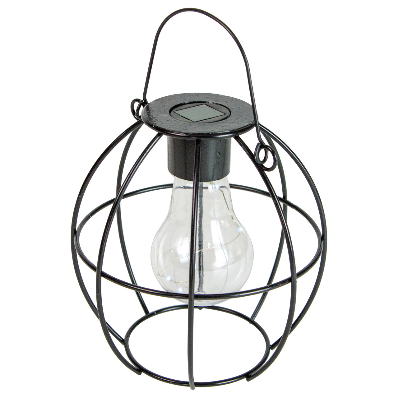 6" Black Geometric Outdoor Hanging Solar Lantern with Handle ...