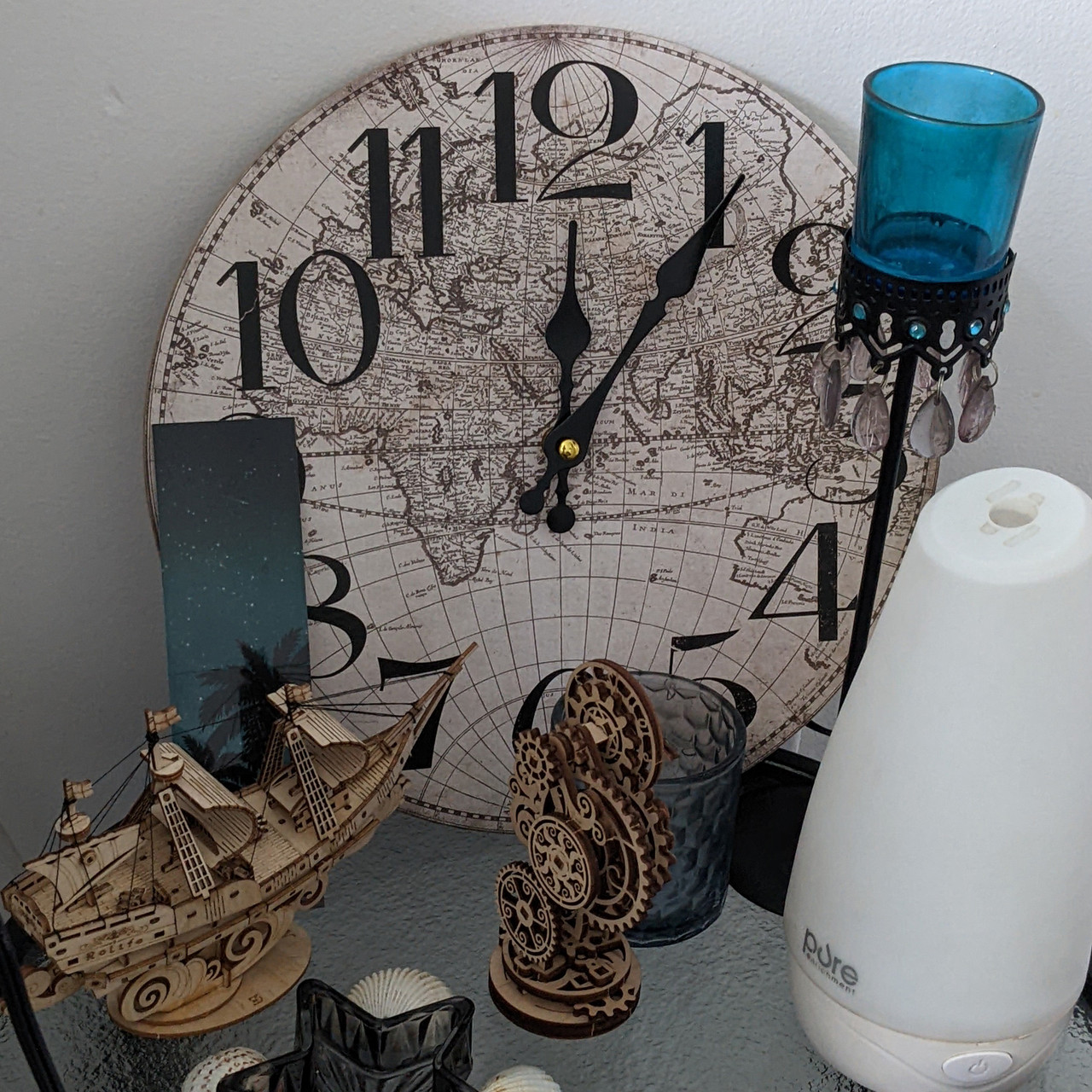 12" Ivory & Black Battery Operated Round Wall Clock with World Globe ...
