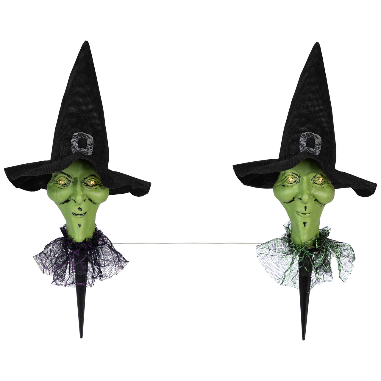 Lighted Smirking Witch Halloween Outdoor Pathway Markers with Timer ...