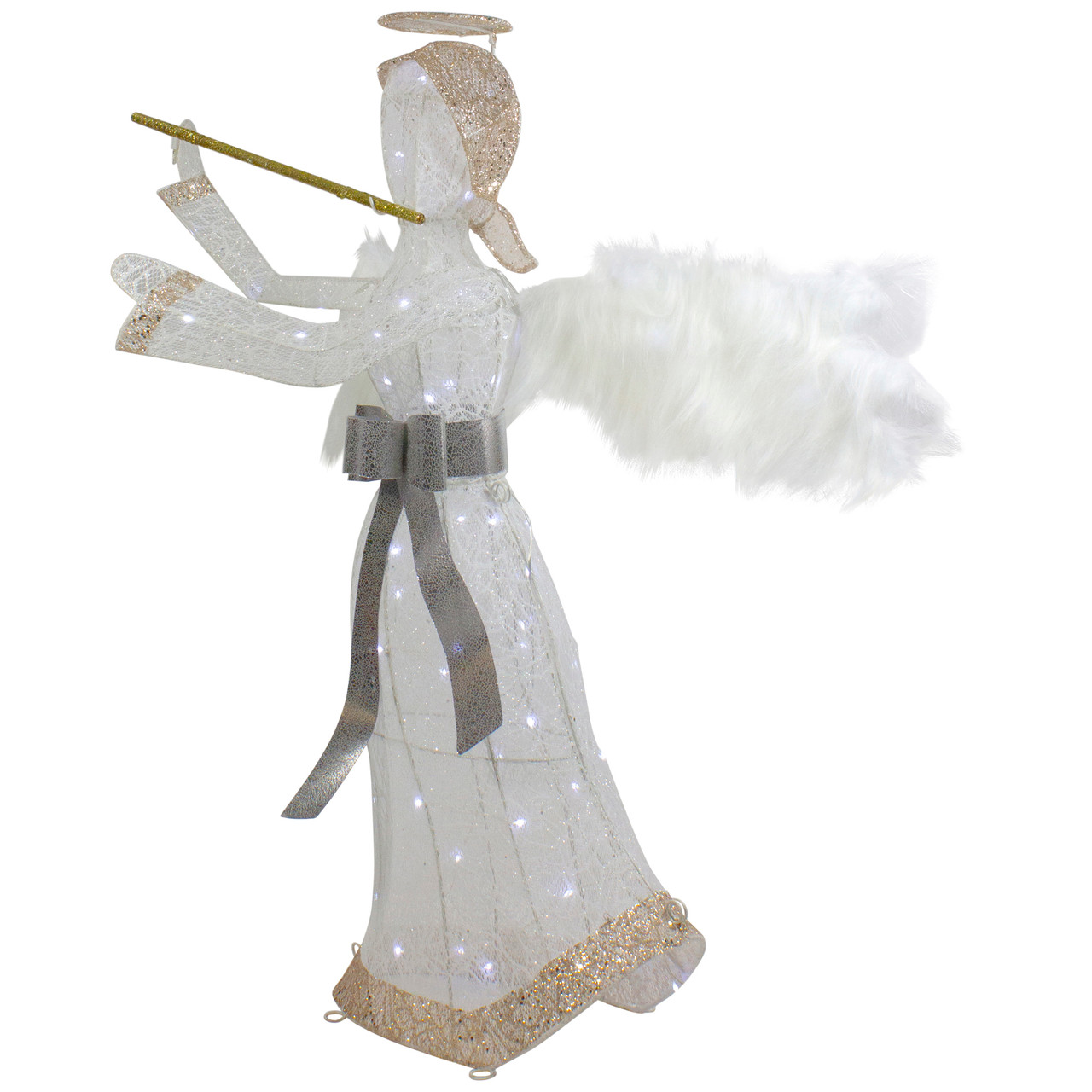 36" LED Lighted Lace Angel with Flute Outdoor Christmas Decoration ...